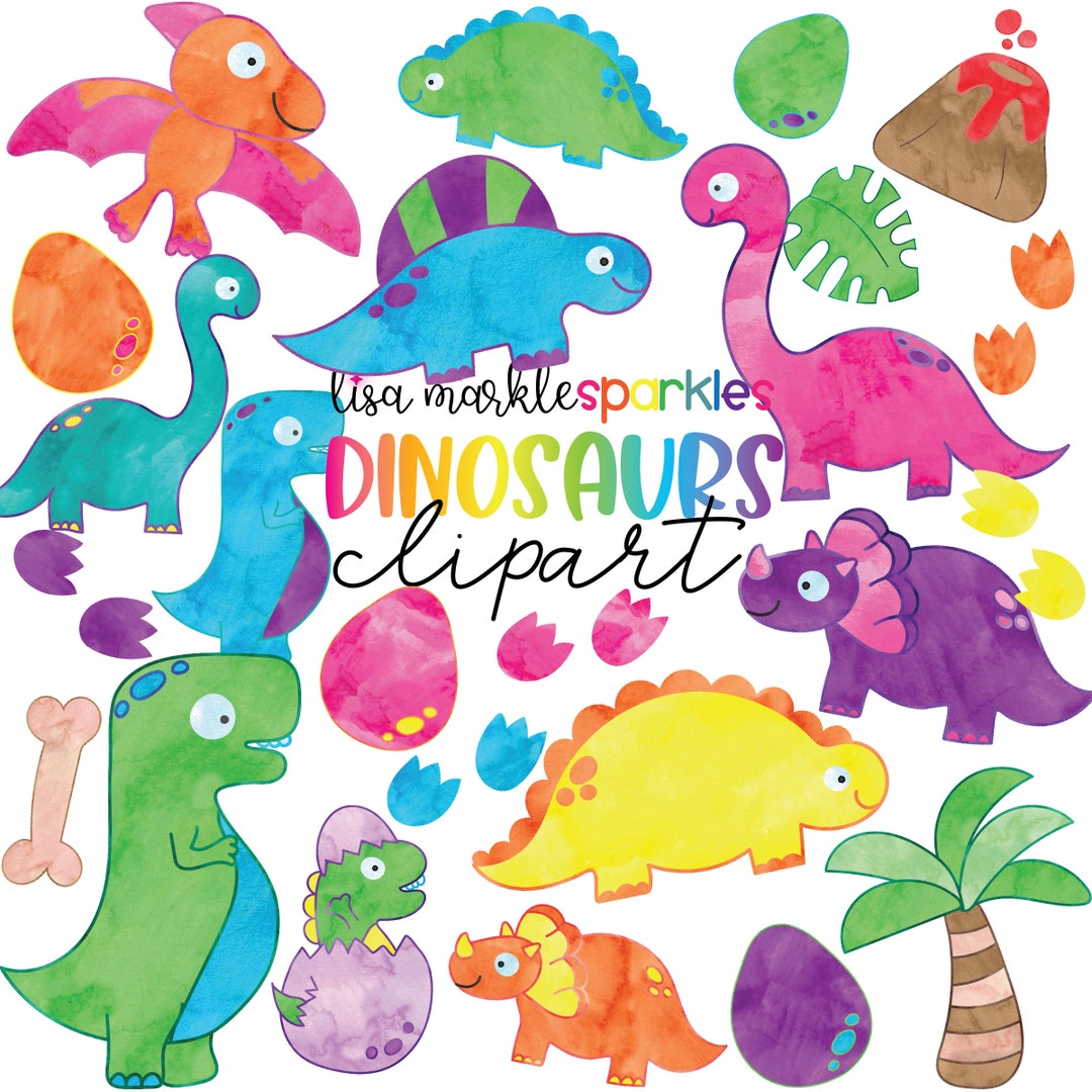 Watercolor Dinosaur Clipart Cute Baby Egg Footprints Animal Clipart PNG ...