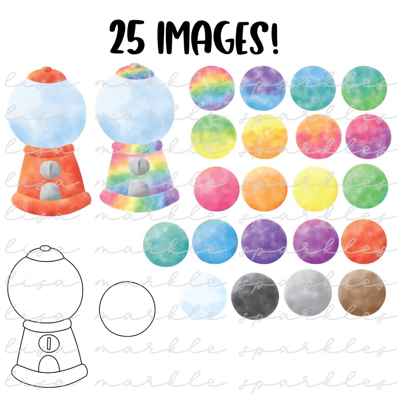 Watercolor Gumball Machine Clipart Rainbow Bubble Gum Candy - Etsy