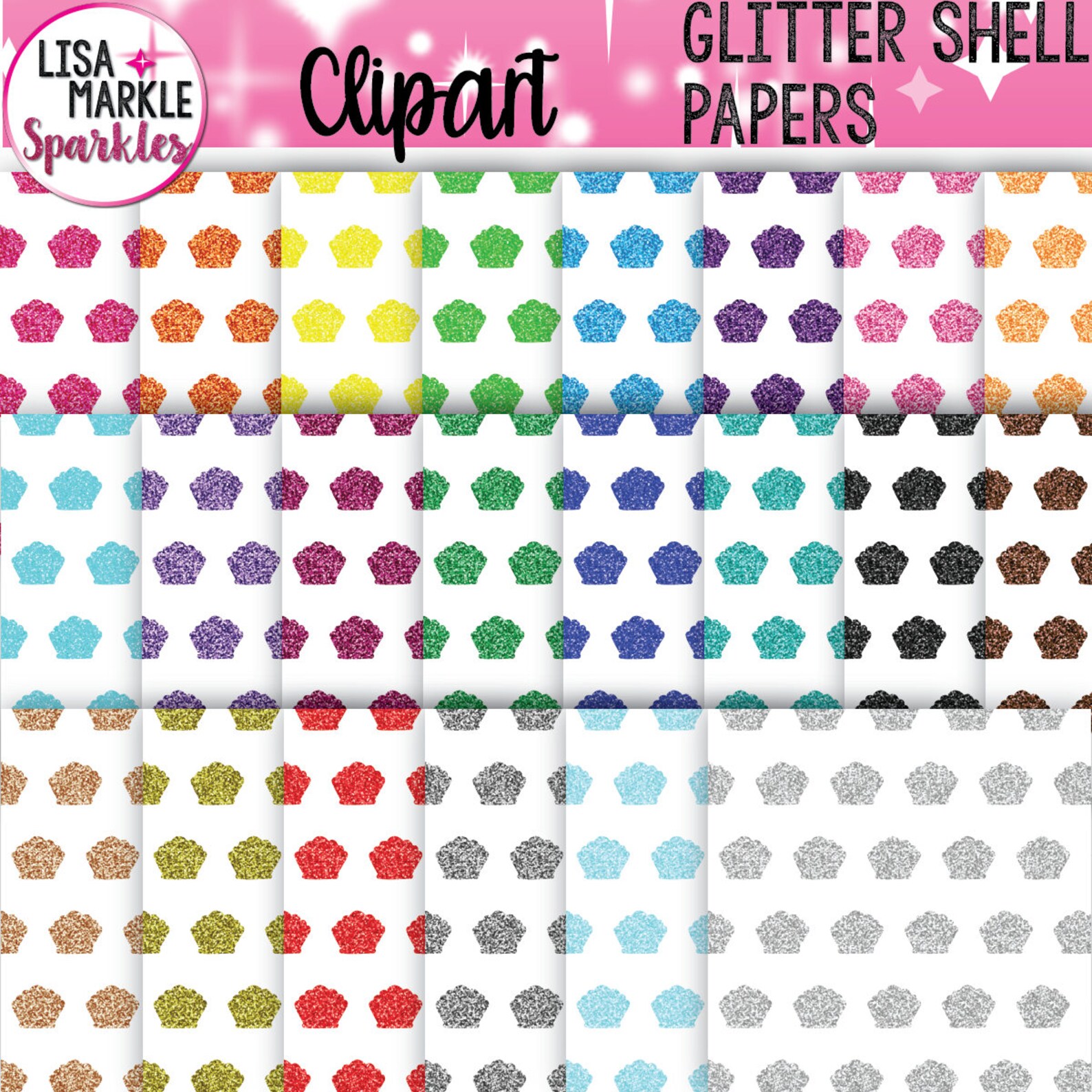 Rainbow Digital Paper Glitter Digital Paper Sea Shell | Etsy