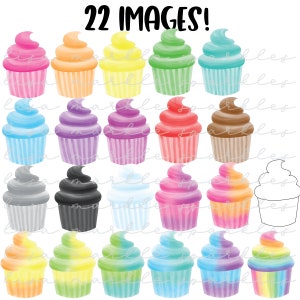 Watercolor Rainbow Birthday Cupcake Clipart Birthday Party Celebration ...