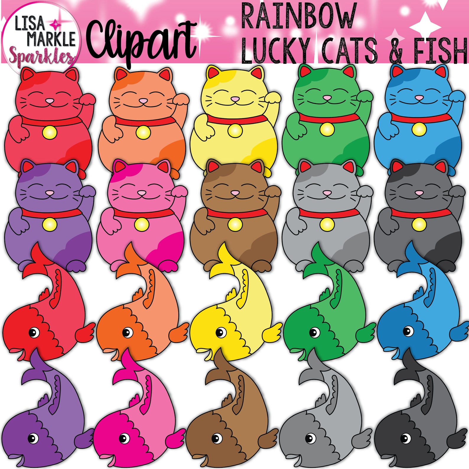 Chinese Lucky Cat Clipart Rainbow Cat Clipart Chinese New | Etsy