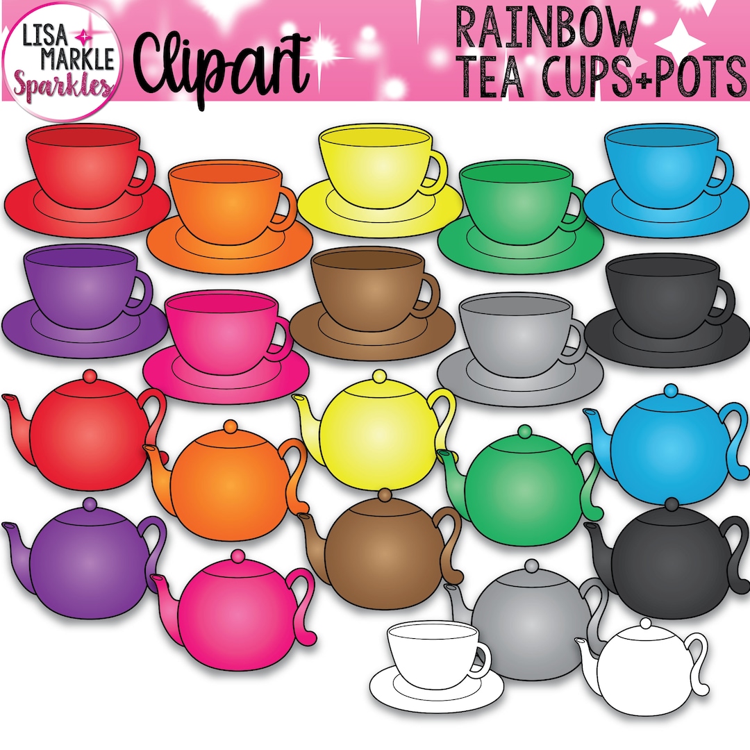 Tea Cup Clipart, Tea Pot Clipart, Tea Party Clipart, Rainbow Teacups ...
