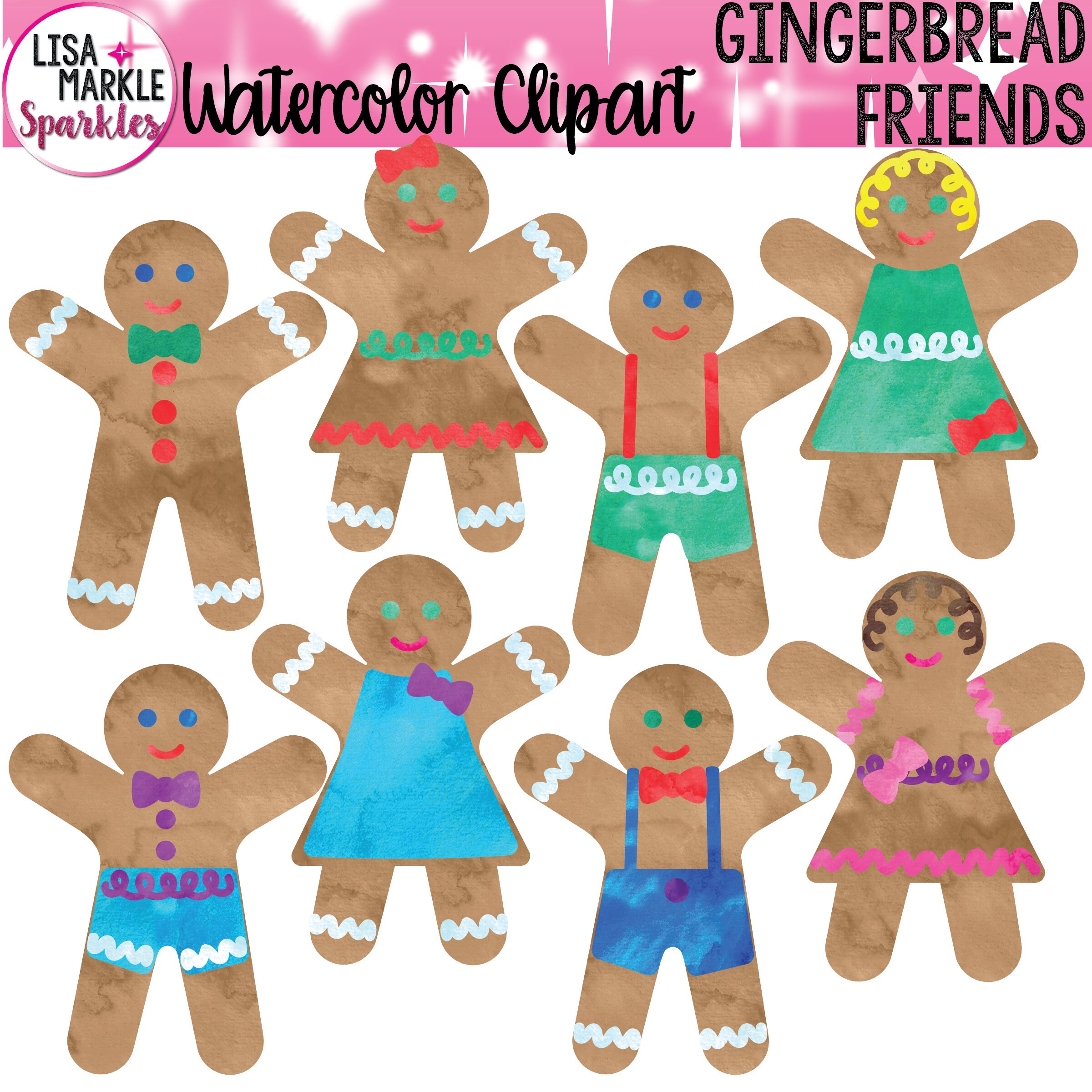 Gingerbread Clipart Gingerbread Boy Clipart Watercolor | Etsy