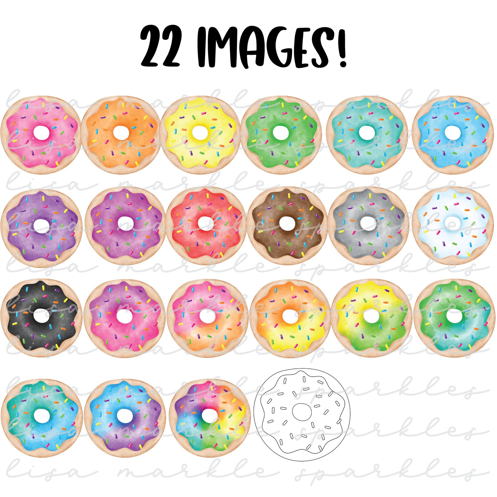 Watercolor Rainbow Donut Clipart Doughnut Bakery Dessert Sweet Pastry ...