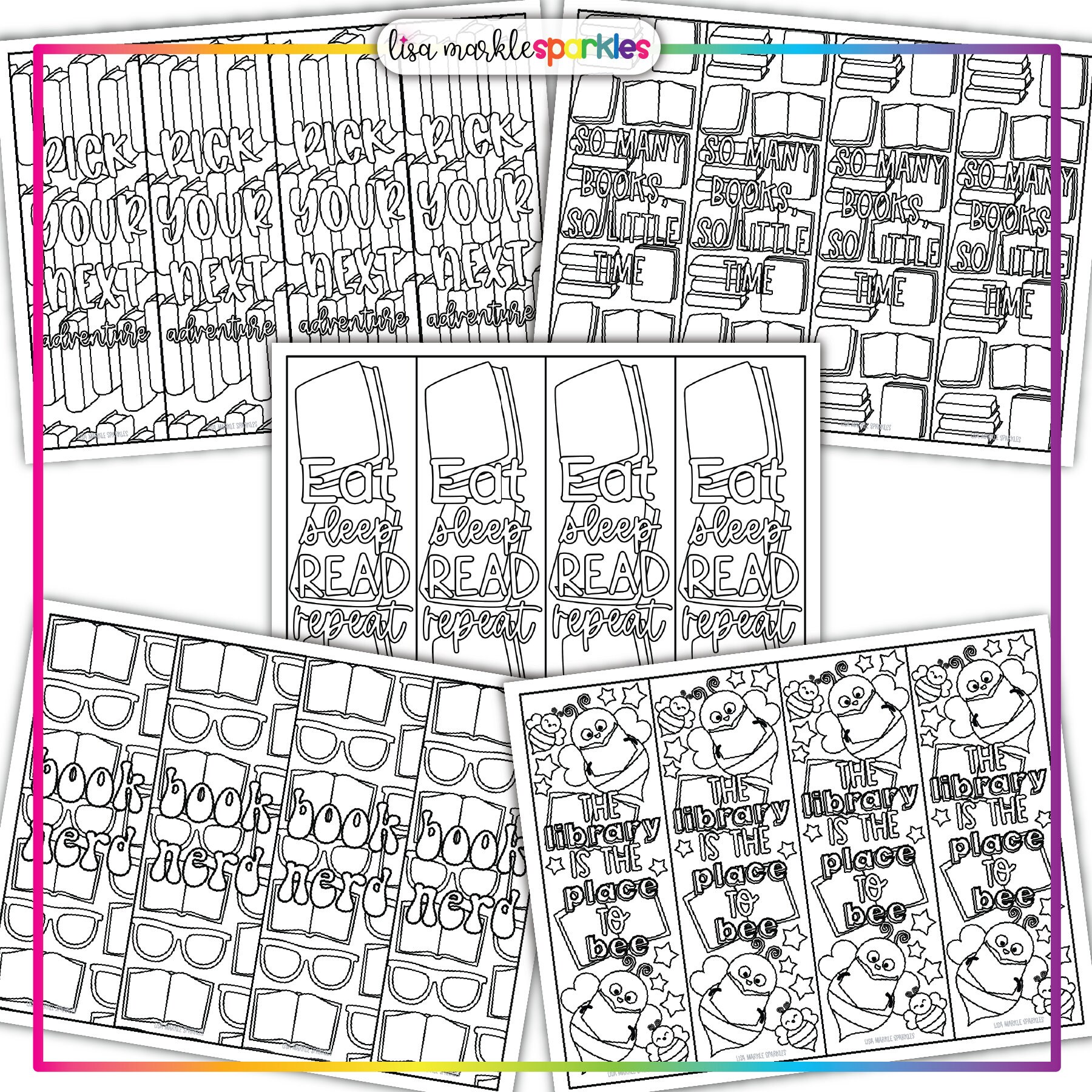 Reading Library Coloring Bookmarks to Color Printable PDF Digital ...