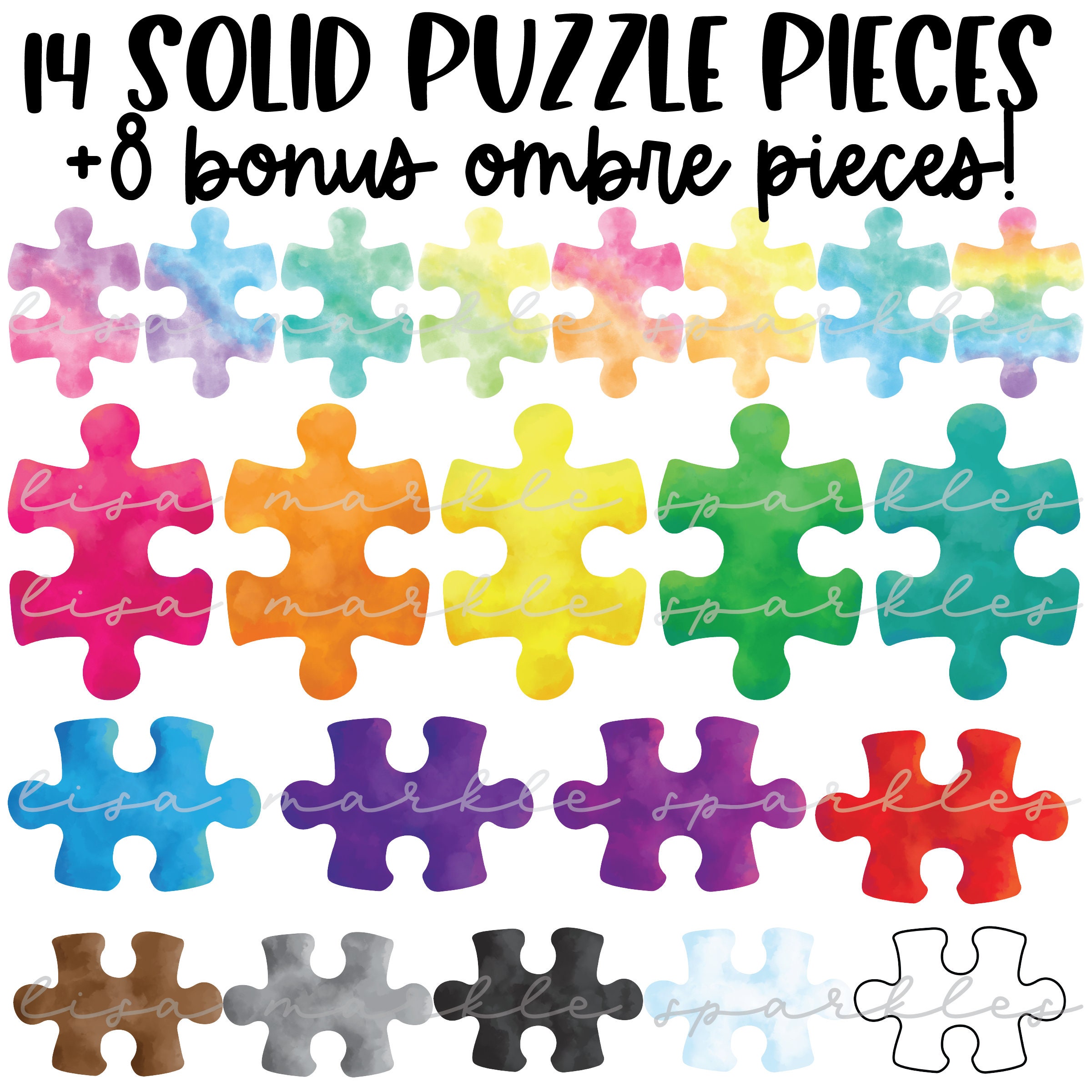 Watercolor Rainbow Jigsaw Puzzle Piece Clipart PNG Image - Etsy