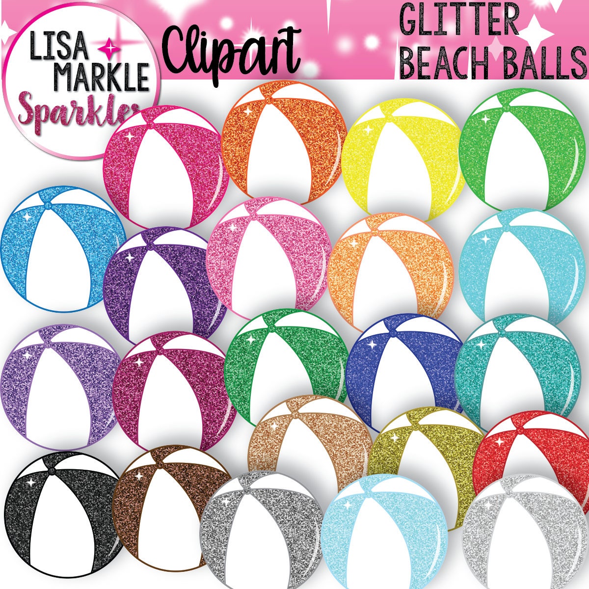 Beach Ball Clipart, Glitter Beach Ball Clipart, Summer Clipart - Etsy