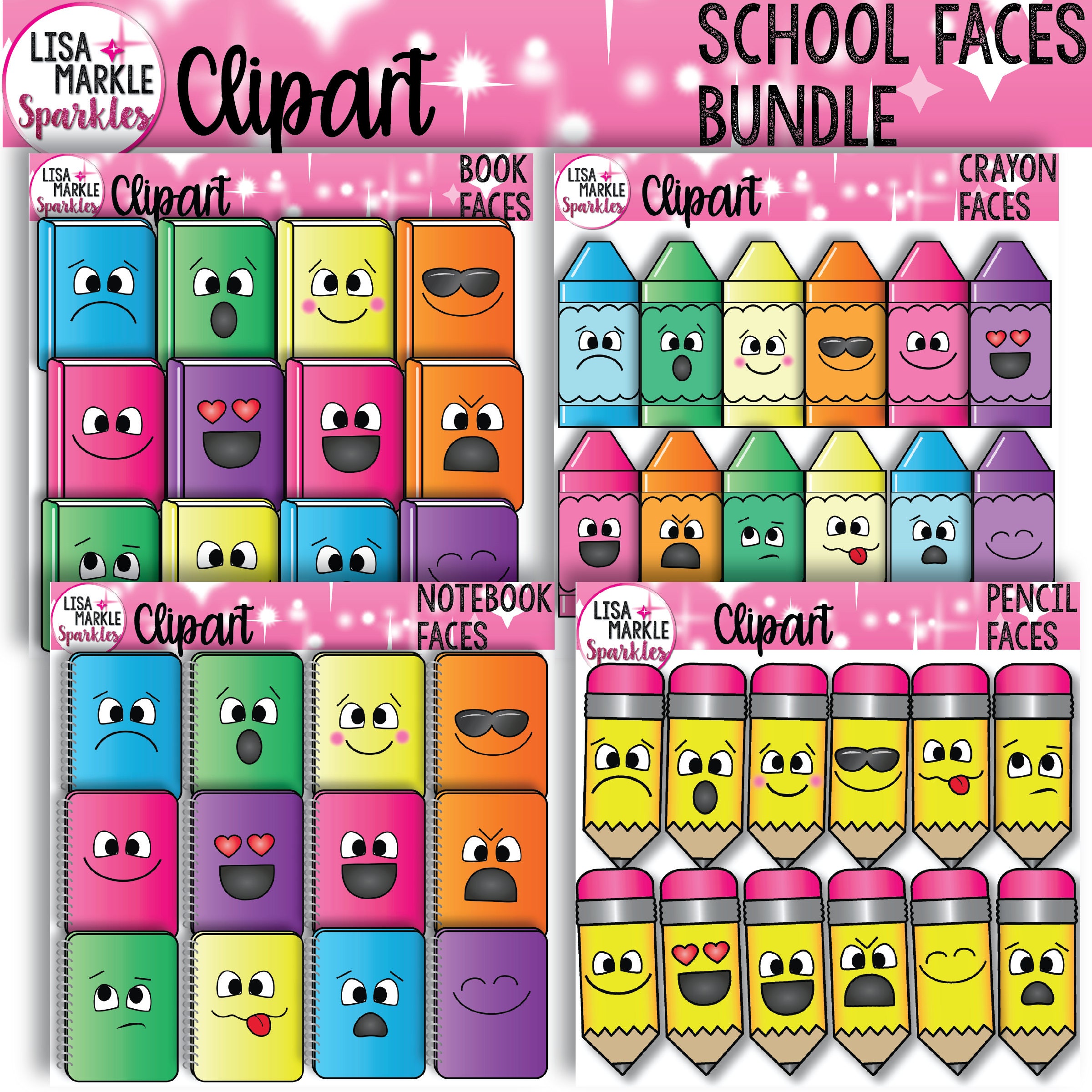 Emoji Clipart Emotion Clipart Back to School Clipart Crayon Pencil Book ...