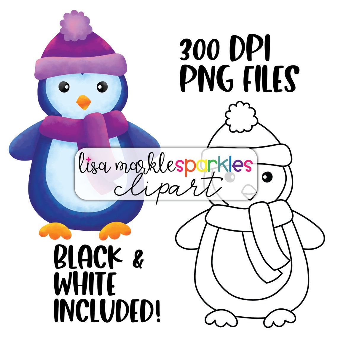 Watercolor Winter Penguin Clipart Cute Animal Clipart Instant | Etsy