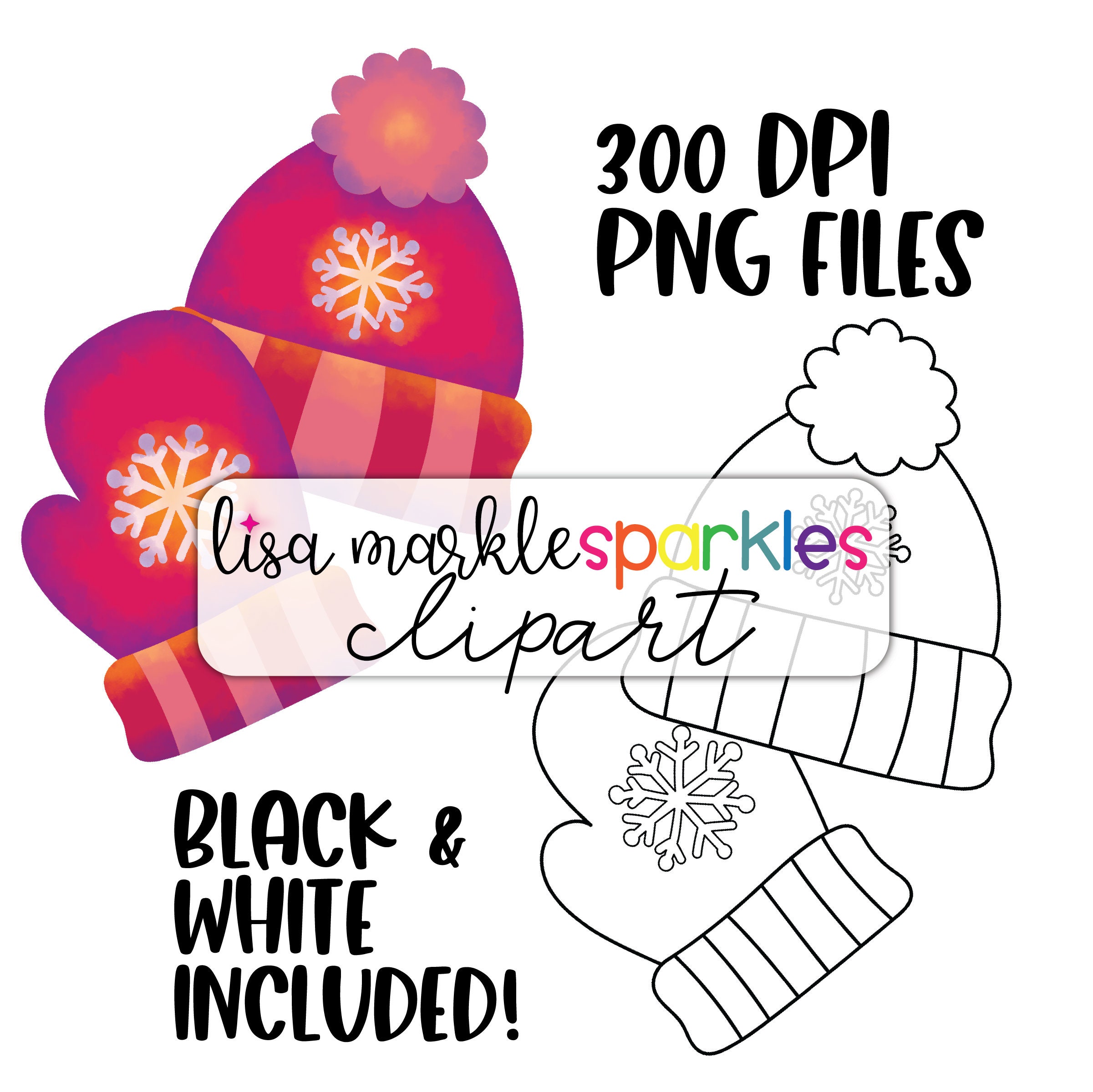 Mittens and Hats Clipart Snow Clothes Gloves Watercolor Rainbow Winter ...