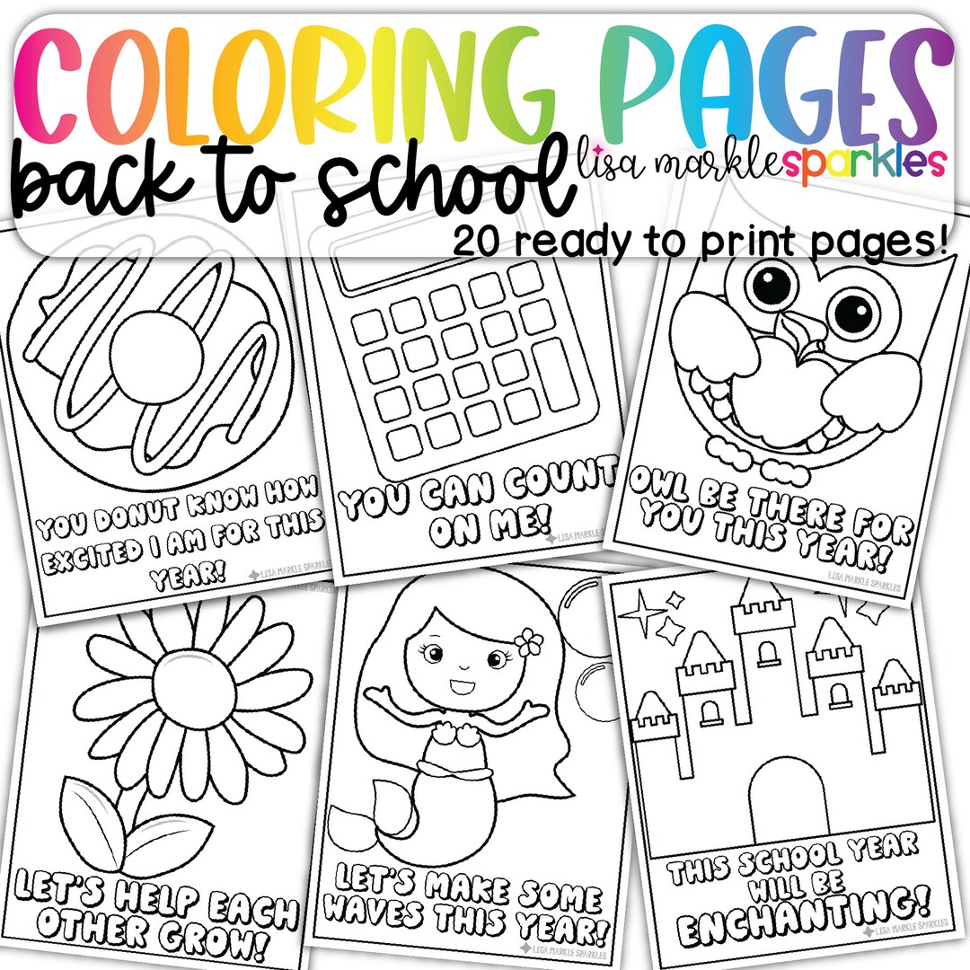 First Day of Back to School Coloring Book Pages Sheets Printable PDF ...