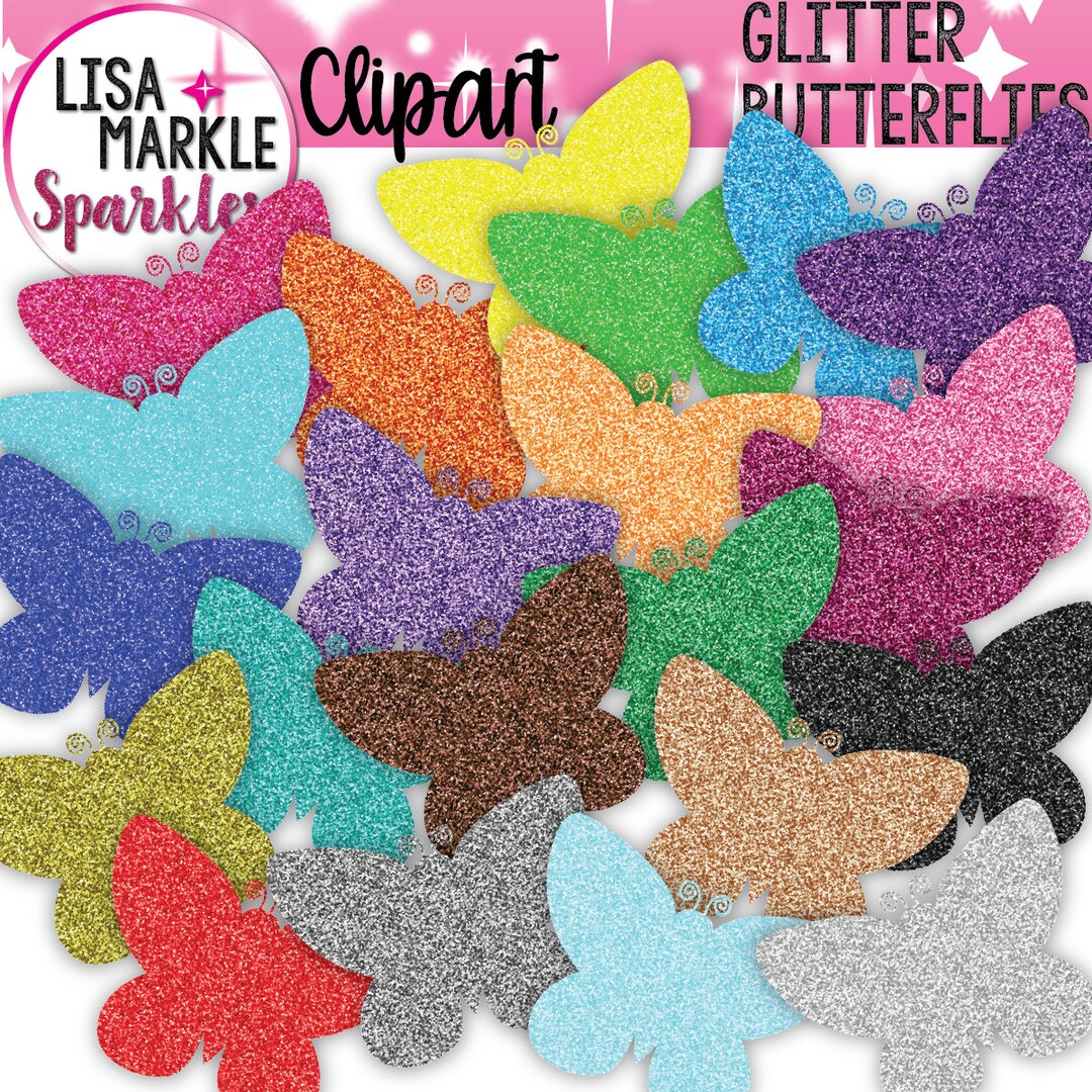 Butterfly Clipart, Rainbow Glitter Clipart, Spring Clipart, Glitter ...