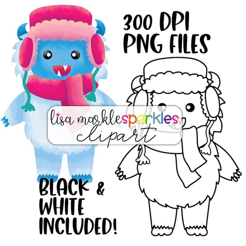 Watercolor Winter Yeti Monster Clipart Instant Download PNG - Etsy