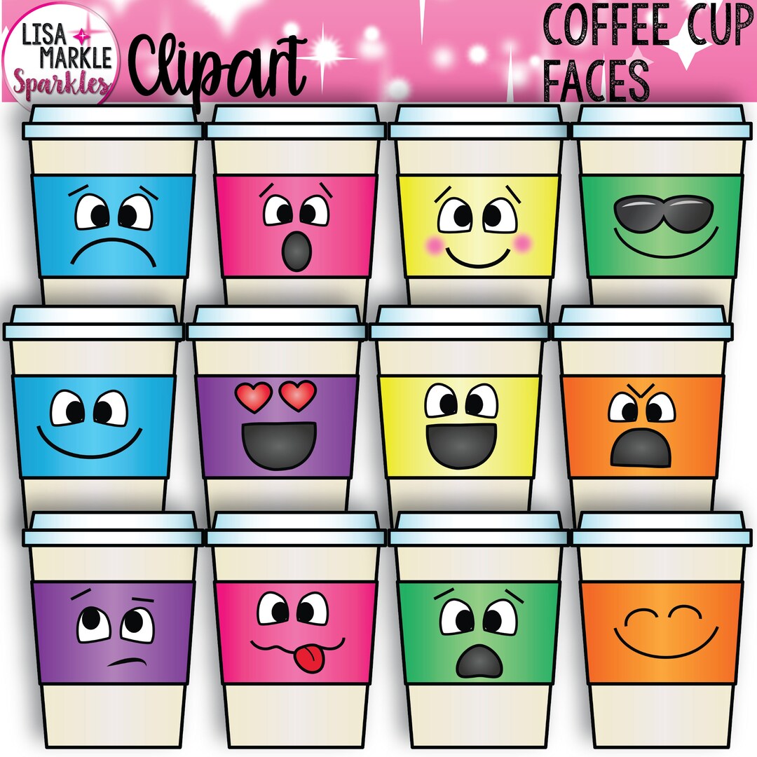 Coffee Cup Clipart, Coffee Cups With Faces Clipart, Emoji Clipart - Etsy