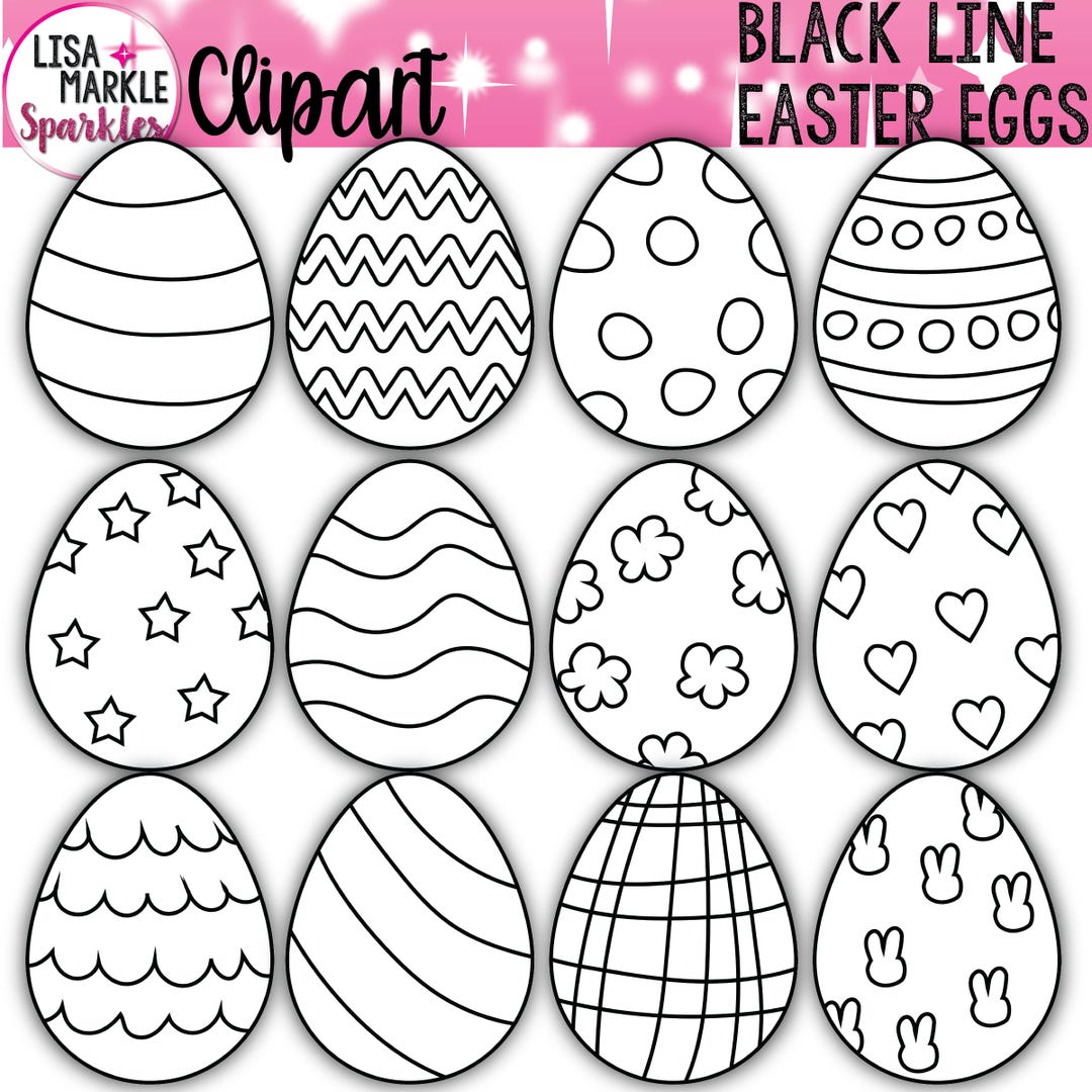 Easter Egg Clipart, Easter Clipart, Spring Clipart, Black Line Clipart ...
