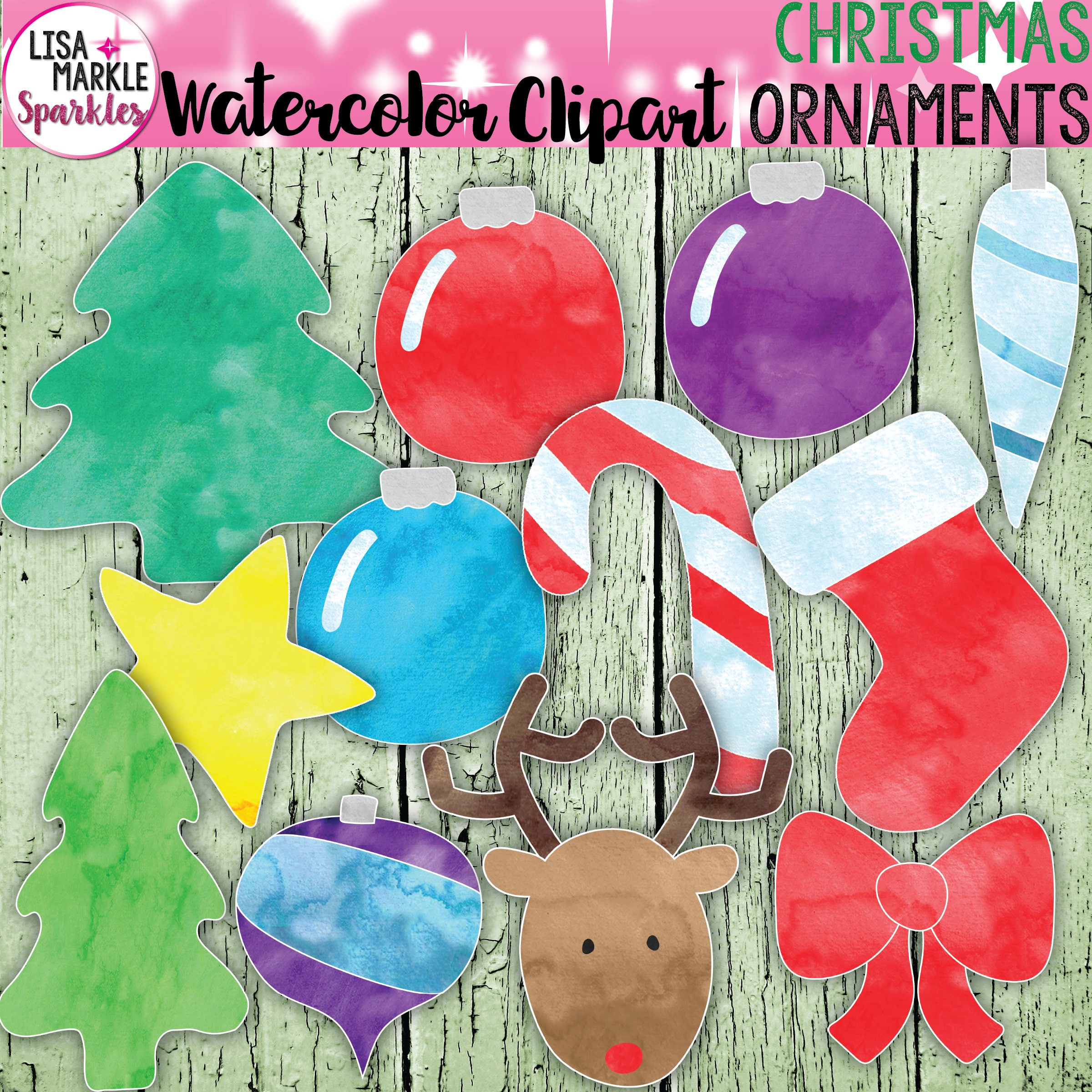 Christmas Ornament Clipart Watercolor Christmas Clipart | Etsy