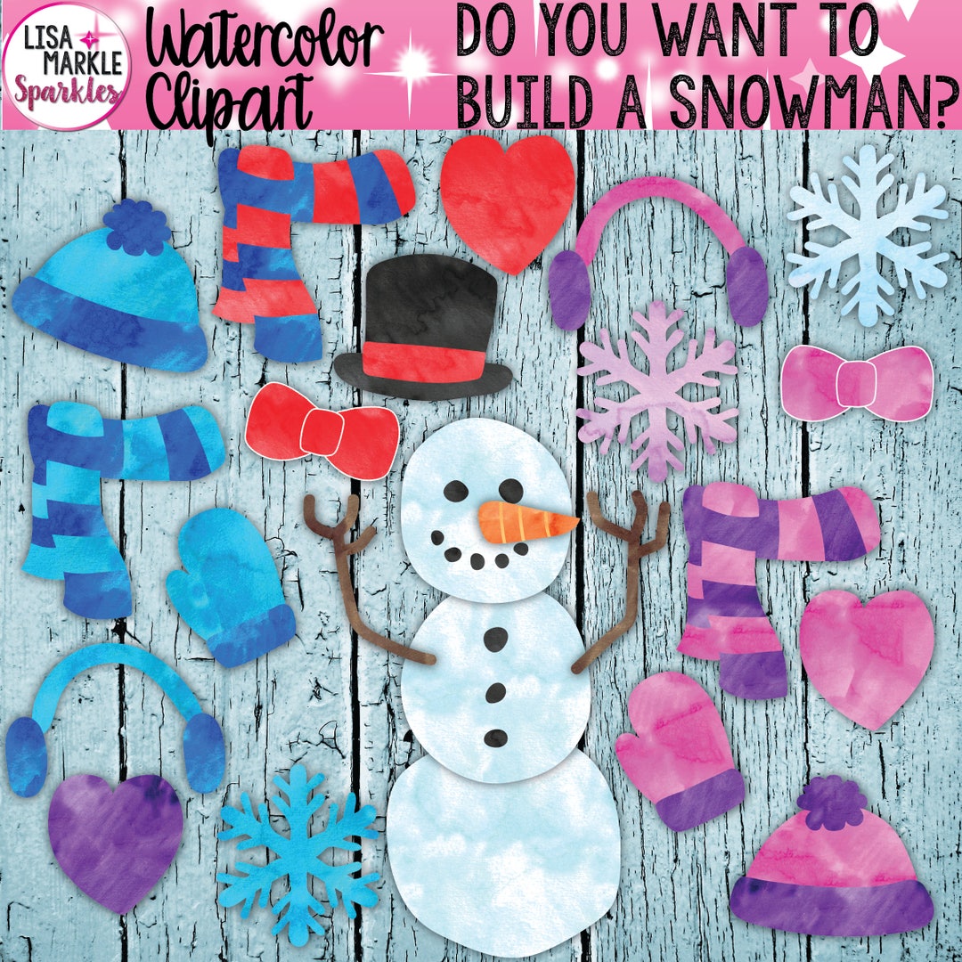 Snowman Clipart, Build a Snowman Clipart, Winter Clipart, Watercolor ...