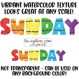 Watercolor Crayon Days of the Week Words Clipart Birthday Planner ...