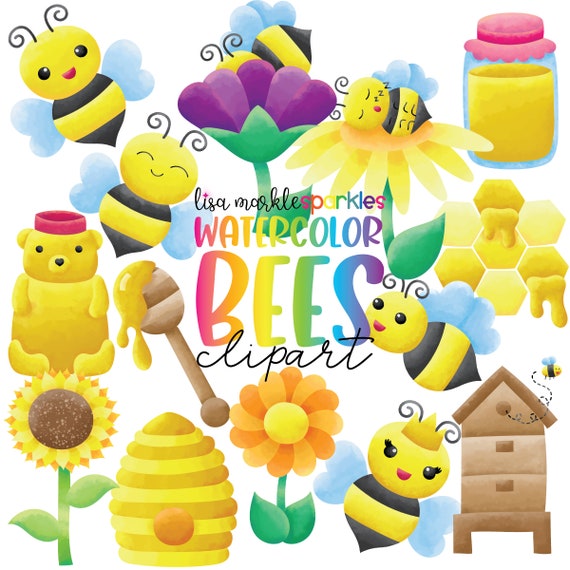 Honey Bumble Bee Clipart Bee Hive Flower Queen Bee Spring - Etsy