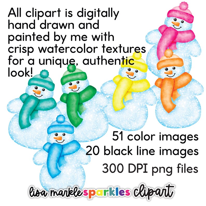 Watercolor Winter Snowman Rainbow Clipart PNG Image Instant Digital ...