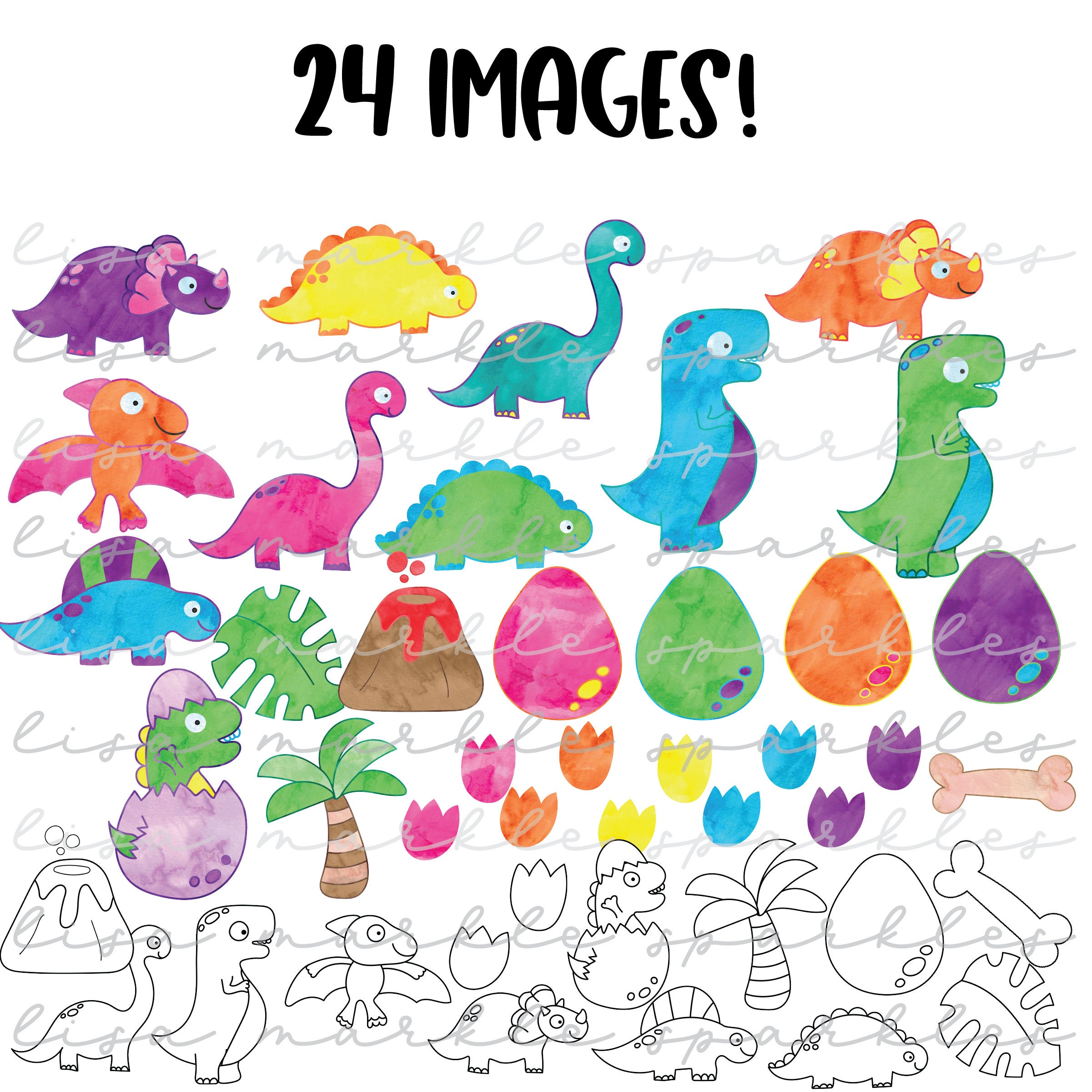Watercolor Dinosaur Clipart Cute Baby Egg Footprints Animal - Etsy