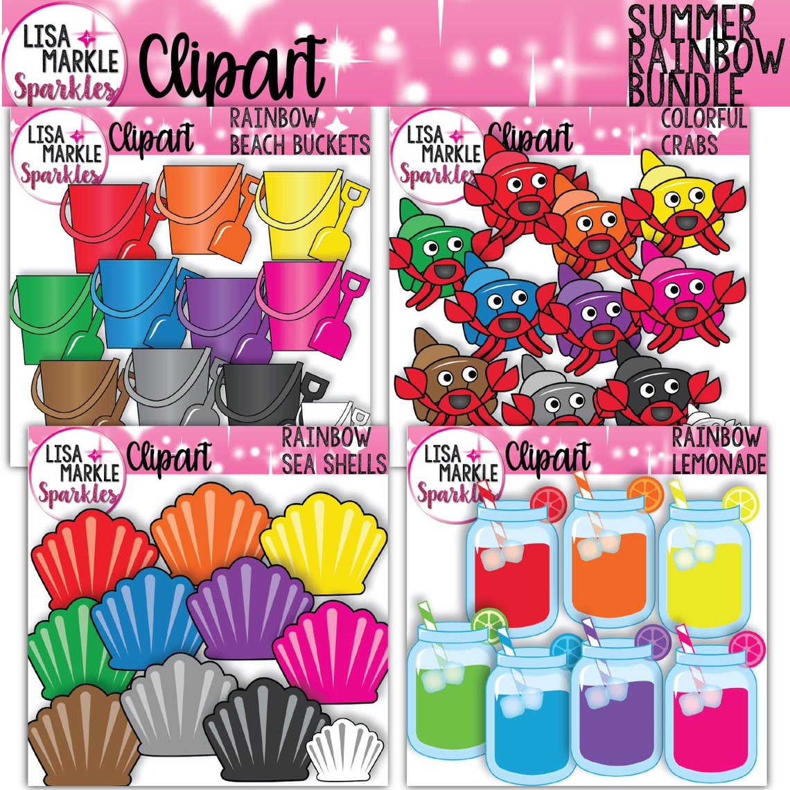 Summer Clipart Rainbow Clipart Bucket Clipart Crab Clipart | Etsy