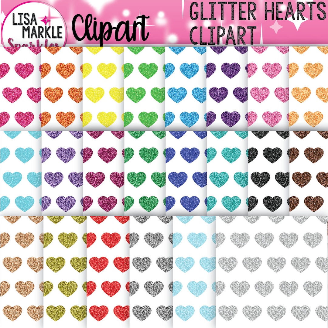 Rainbow Digital Paper, Glitter Digital Paper, Glitter Heart Digital ...