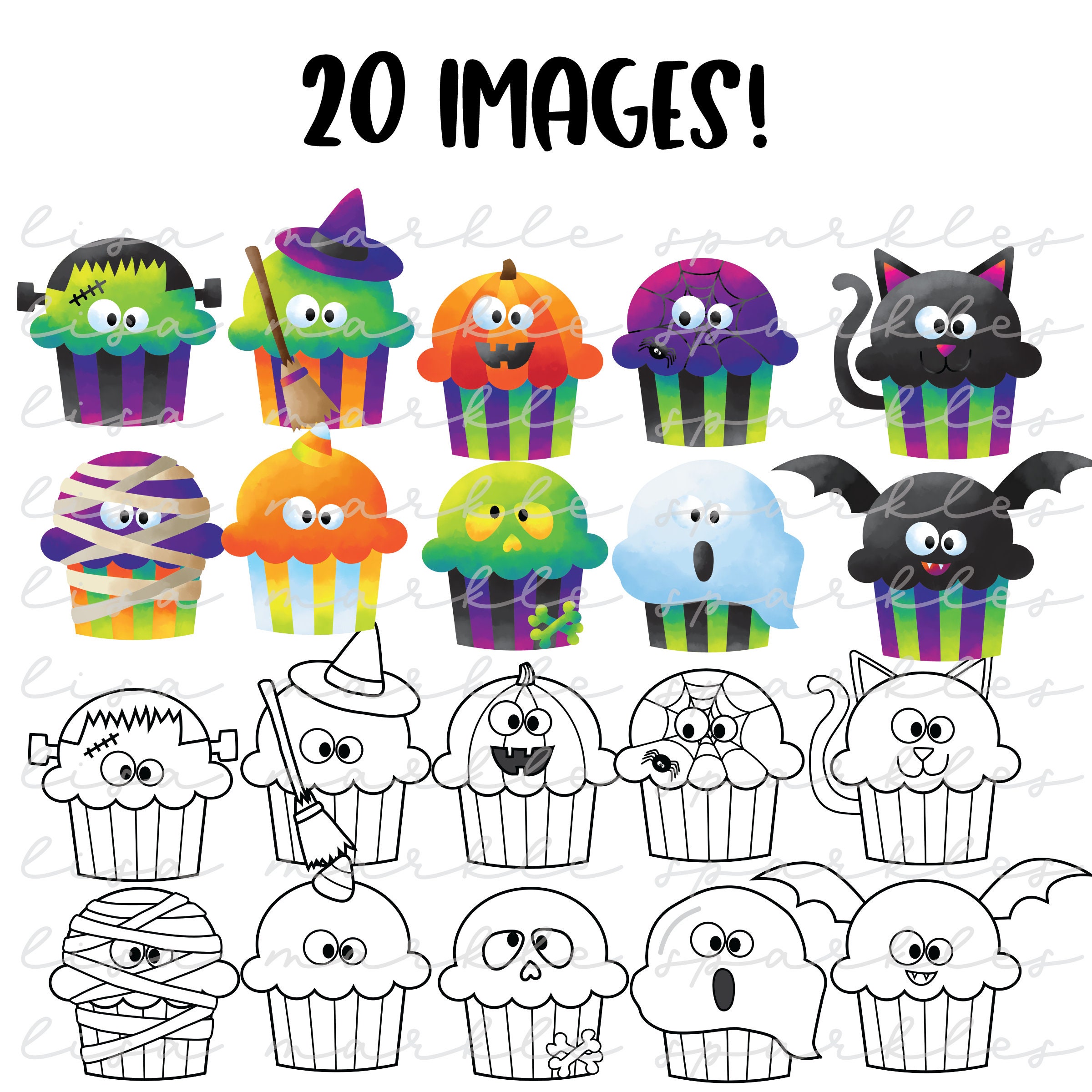 Watercolor Halloween Cupcake Clipart Pumpkin Fall Monster - Etsy