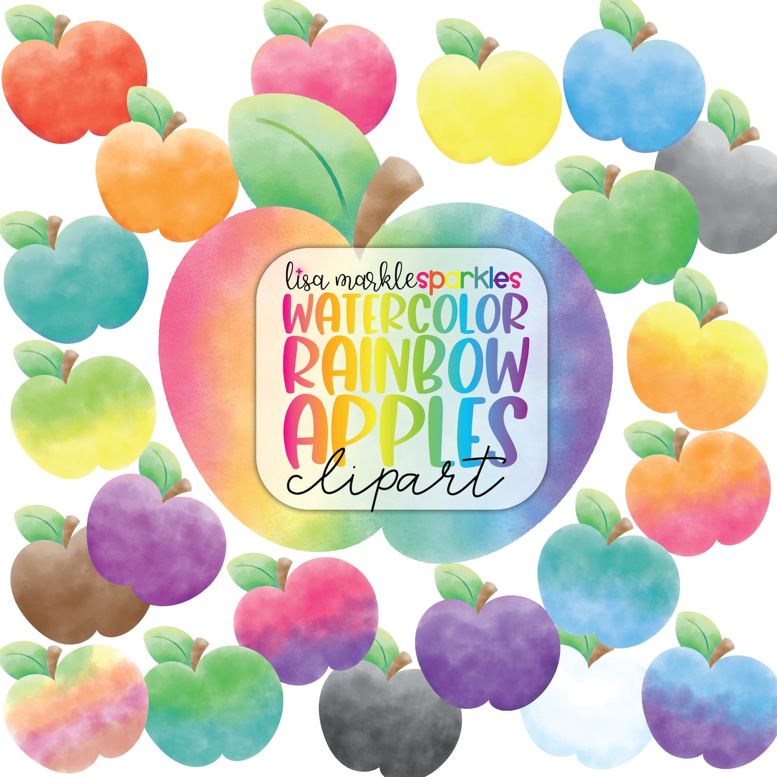 Watercolor Rainbow Apple Clipart PNG Image Fall Autumn Food Fruit Back ...