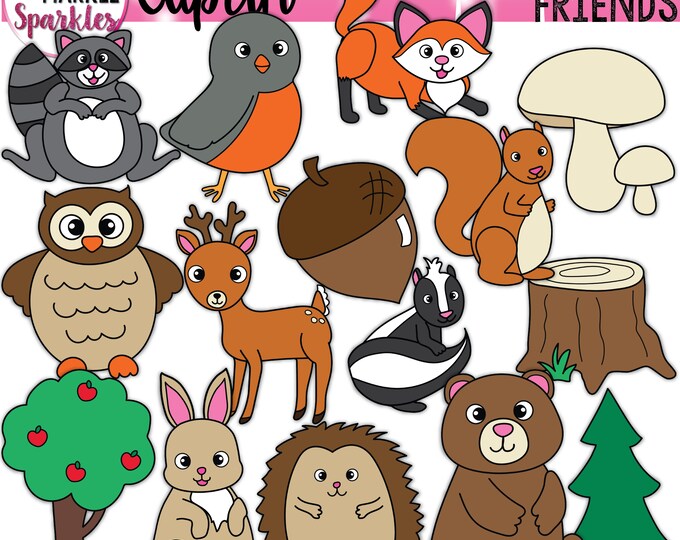 Woodland Clipart - Forest Clip Art, Cute, Whimsical, Critters, Forest ...