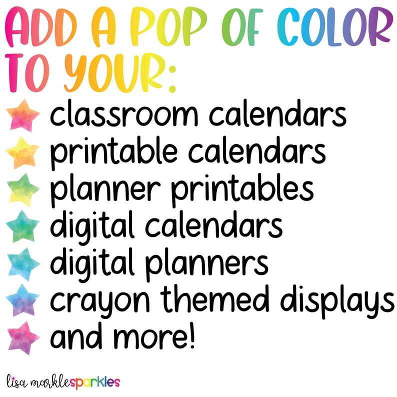 Watercolor Rainbow Crayon Clipart Bundle Month Day of the Week Planner ...