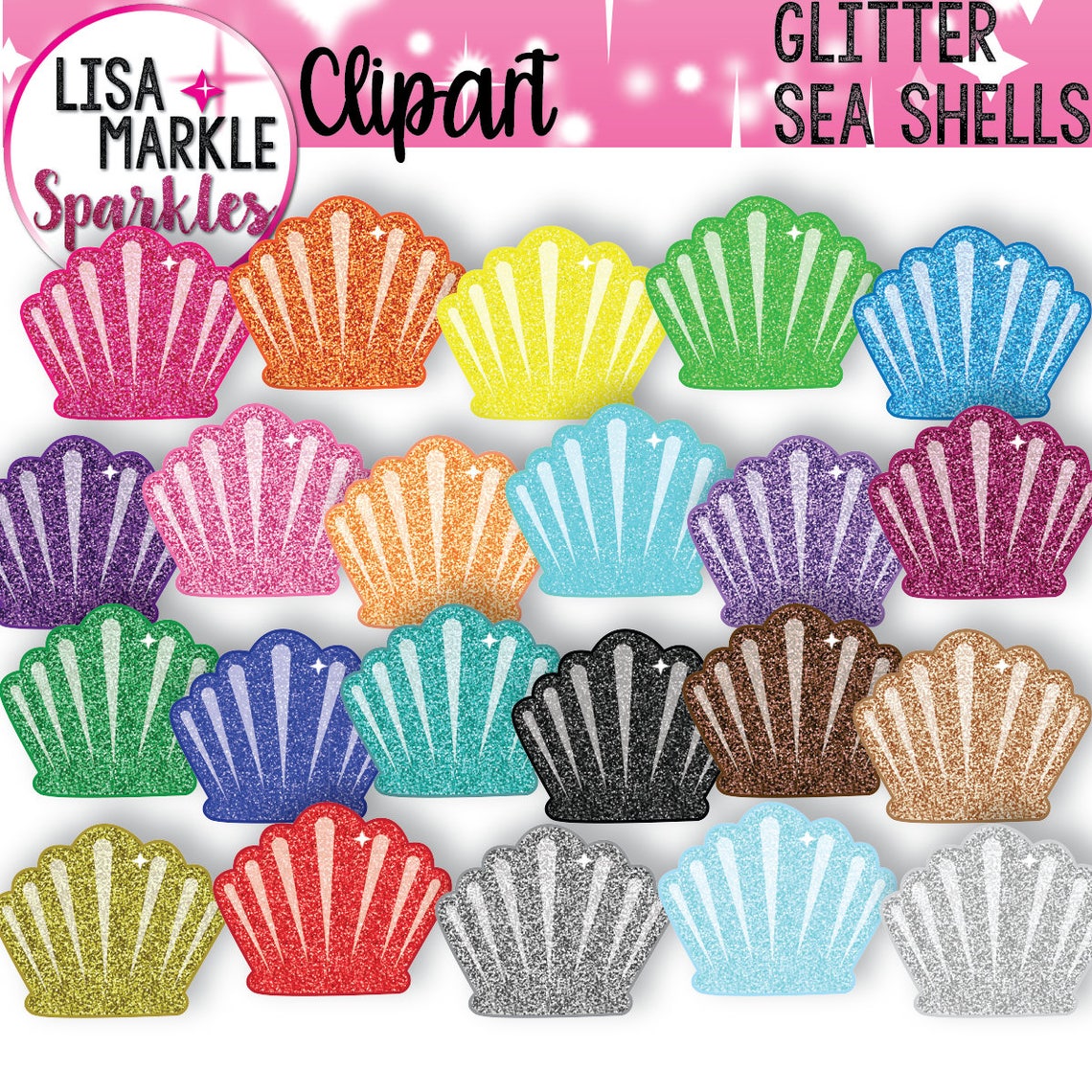 Sea Shell Clipart, Glitter Seashell Clipart, Beach Clipart, Summer ...