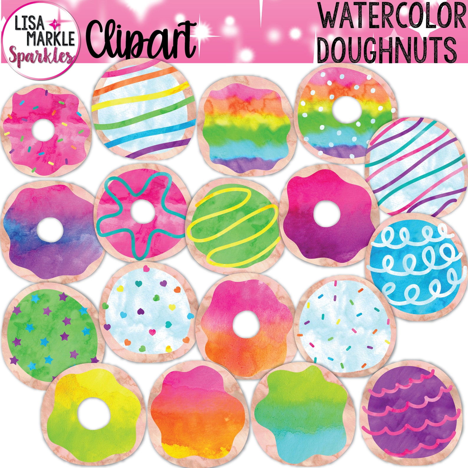 Donut Clipart Watercolor Donut Clipart Rainbow Donut | Etsy