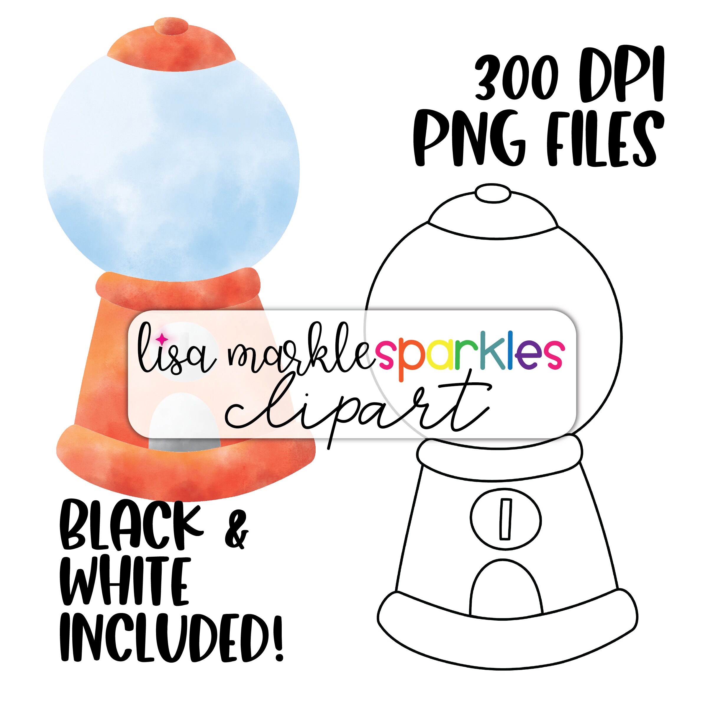 Watercolor Gumball Machine Clipart Rainbow Bubble Gum Candy Dessert ...