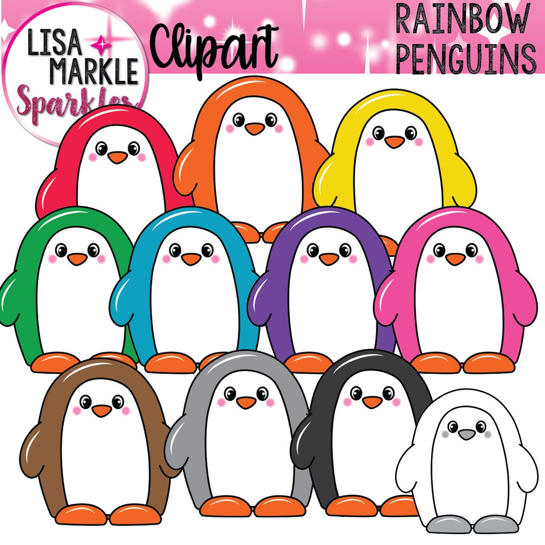 Penguin Clipart, Rainbow Penguins Clipart, Winter Clipart - Etsy