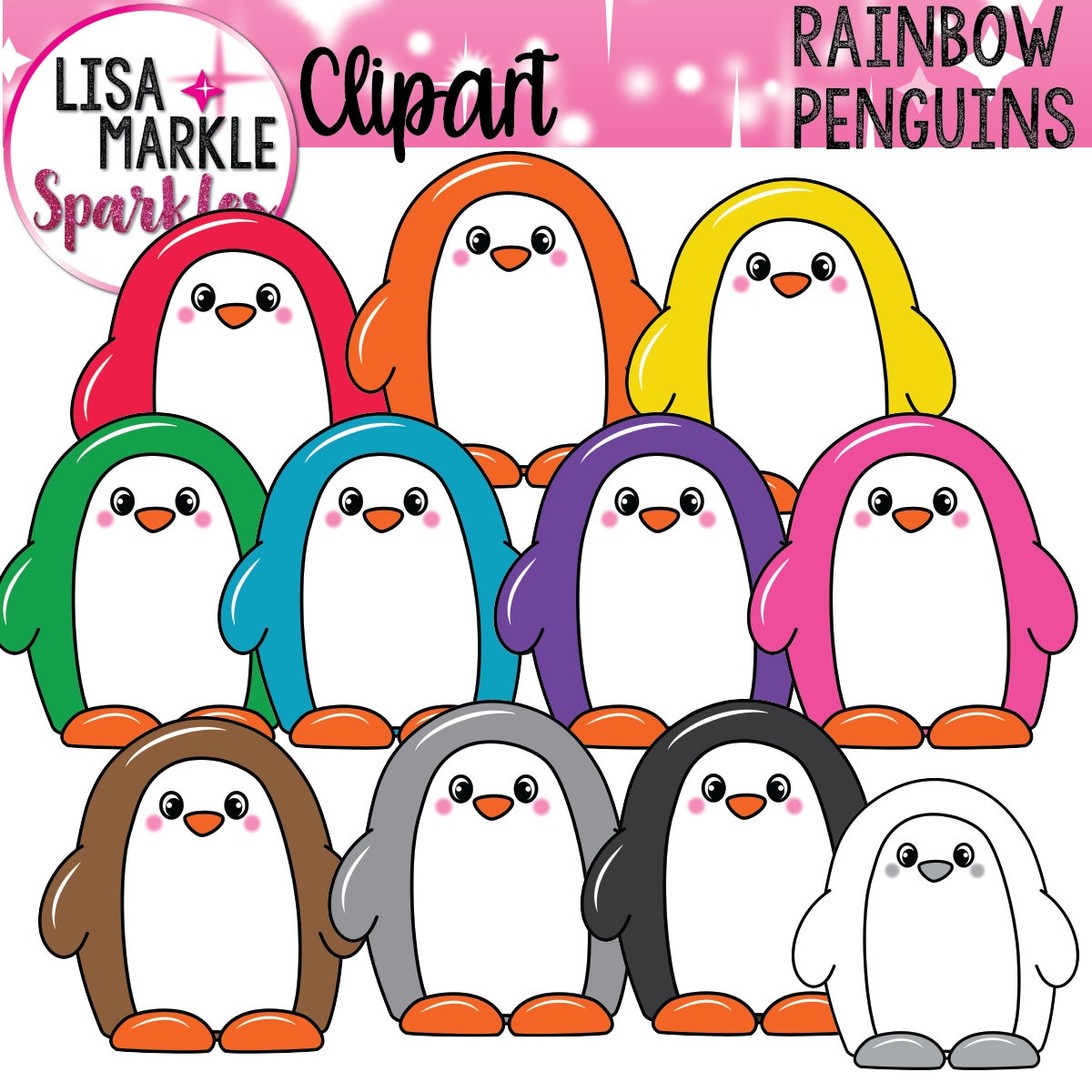 Penguin Clipart Rainbow Penguins Clipart Winter Clipart | Etsy