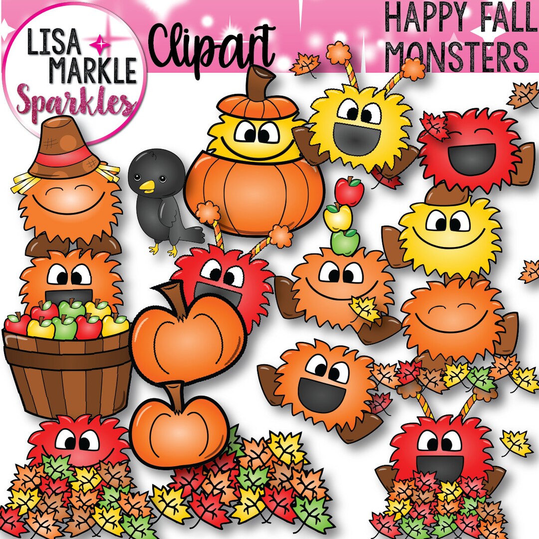 Fall Clipart, Autumn Clipart, Monster Clipart, Leaves Clipart, Apple ...
