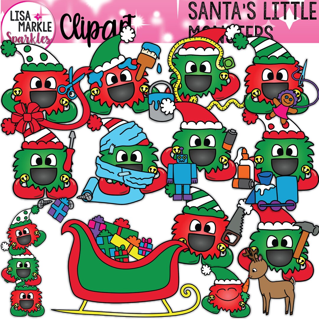 Christmas Santa's Elves Happy Monster Clipart - Etsy