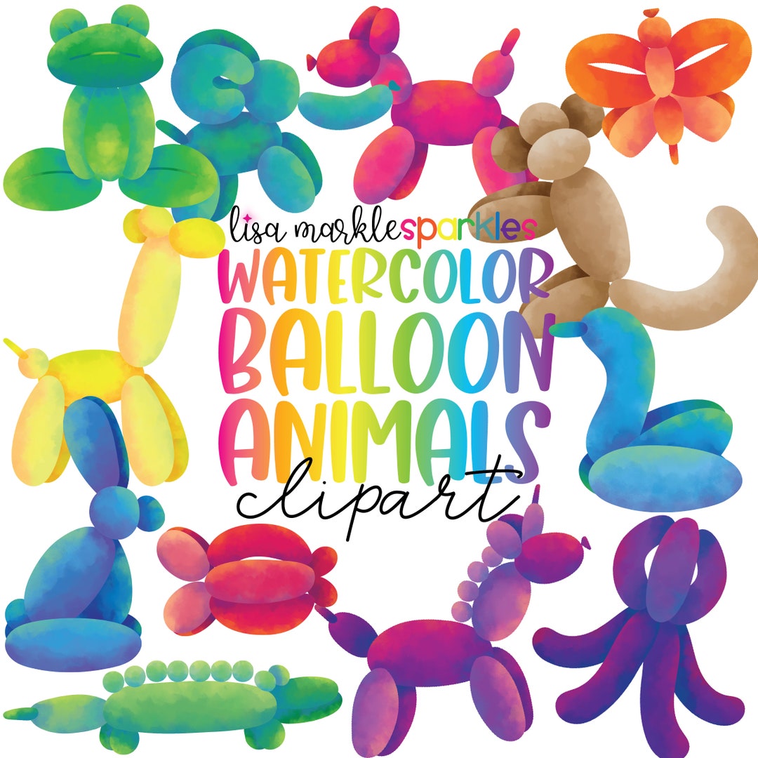Watercolor Balloon Animal Clipart, Birthday Clipart, Elephant Giraffe ...
