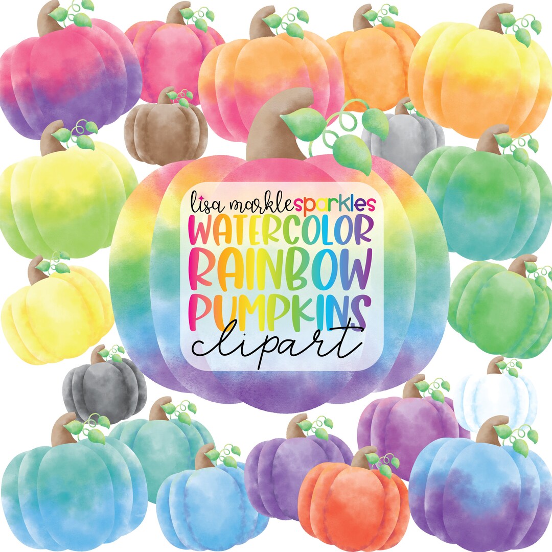 Watercolor Rainbow Pumpkin Clipart Fall Autumn Halloween Thanksgiving ...