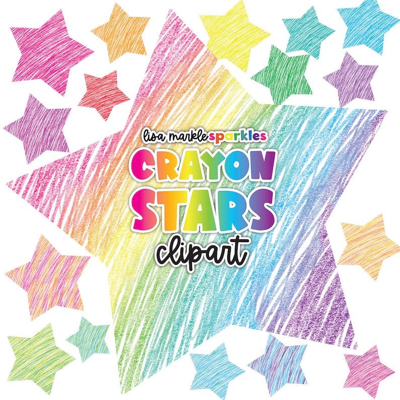Crayon Star Scribble Rainbow Clipart PNG Image Instant Digital Download ...
