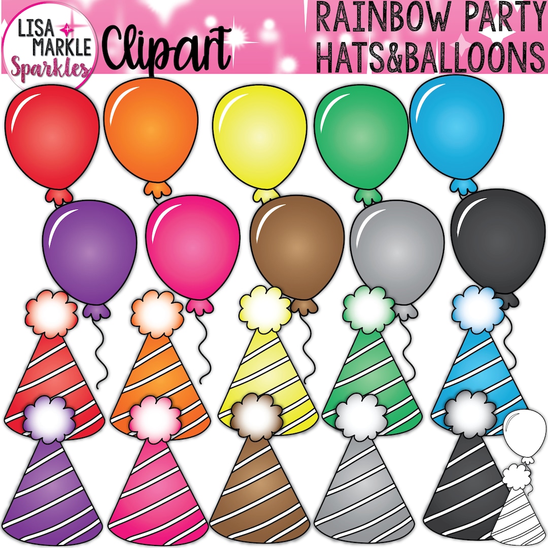 Balloon Clipart, Birthday Hat Clipart, Birthday Party Clipart, Rainbow ...