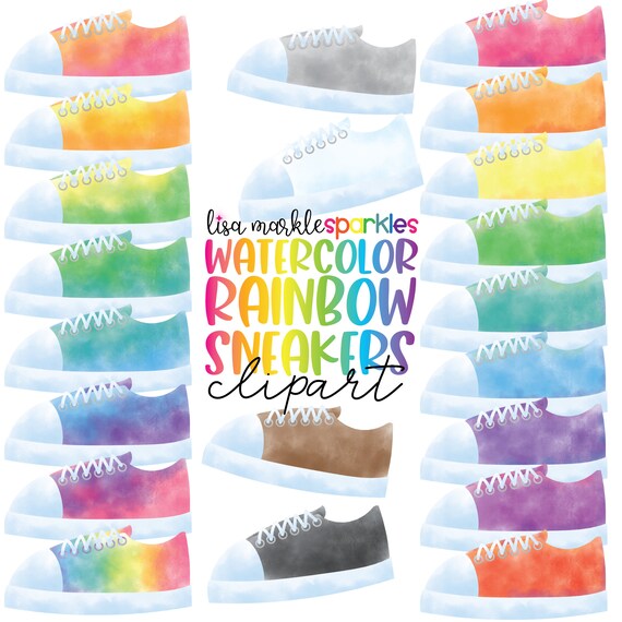 Watercolor Sneaker Shoe Rainbow Clipart Exercise Fitness Gym - Etsy