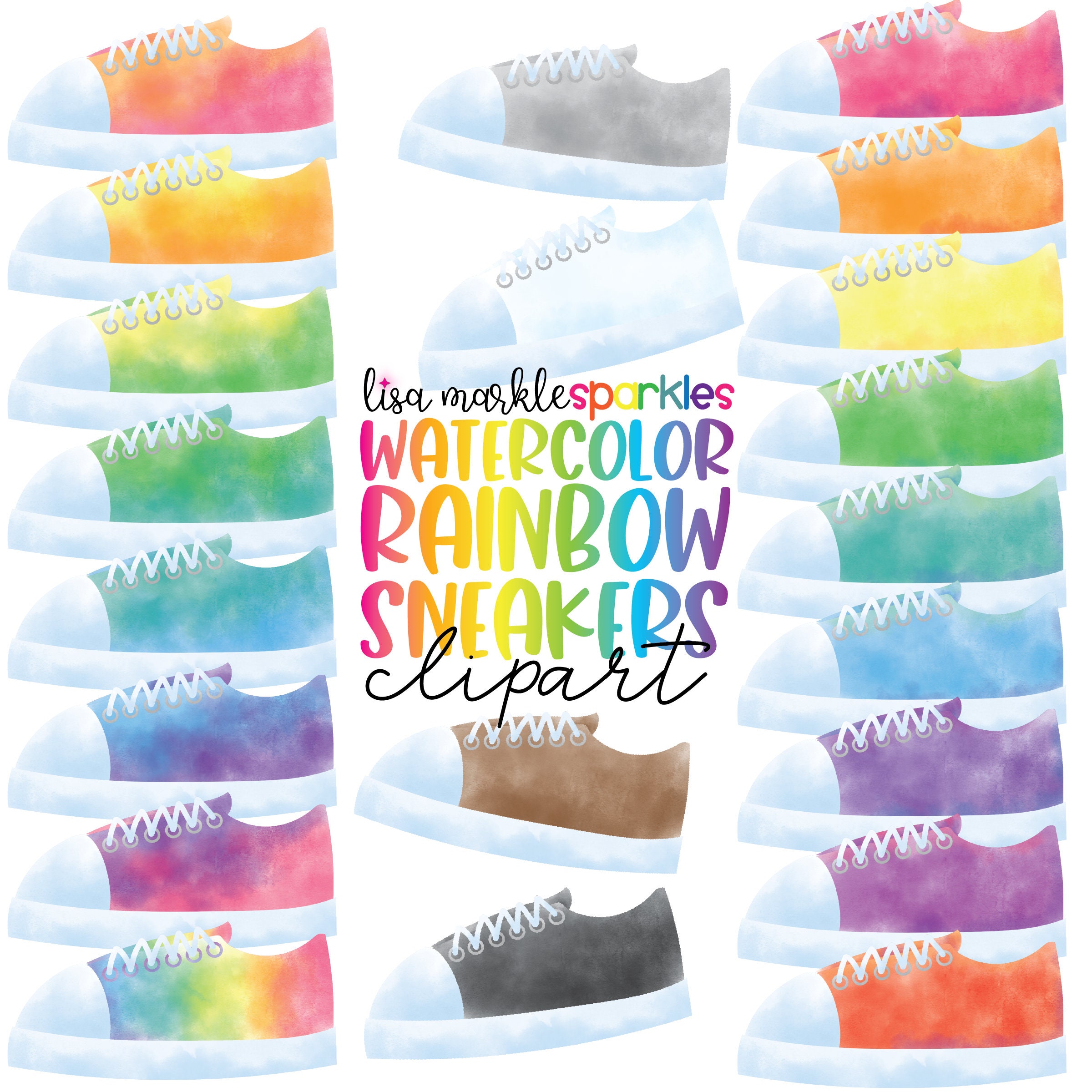 Watercolor Sneaker Shoe Rainbow Clipart Exercise Fitness Gym - Etsy