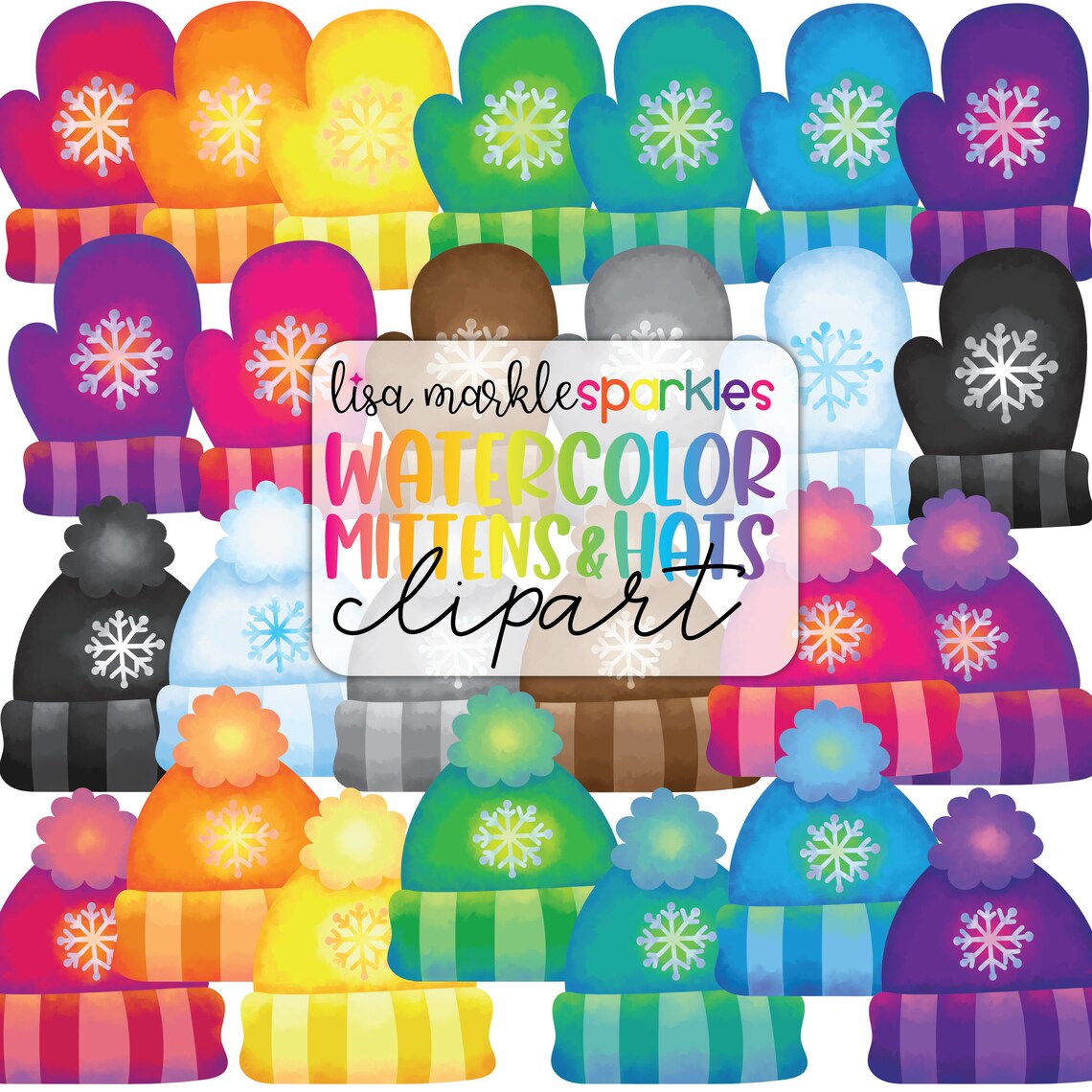 Mittens and Hats Clipart Snow Clothes Gloves Watercolor Rainbow Winter ...