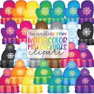 Mittens and Hats Clipart Snow Clothes Gloves Watercolor Rainbow Winter ...