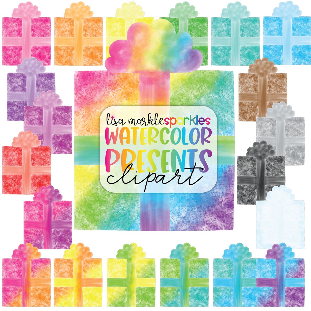 Watercolor Rainbow Birthday Gift Present Clipart Birthday Party ...