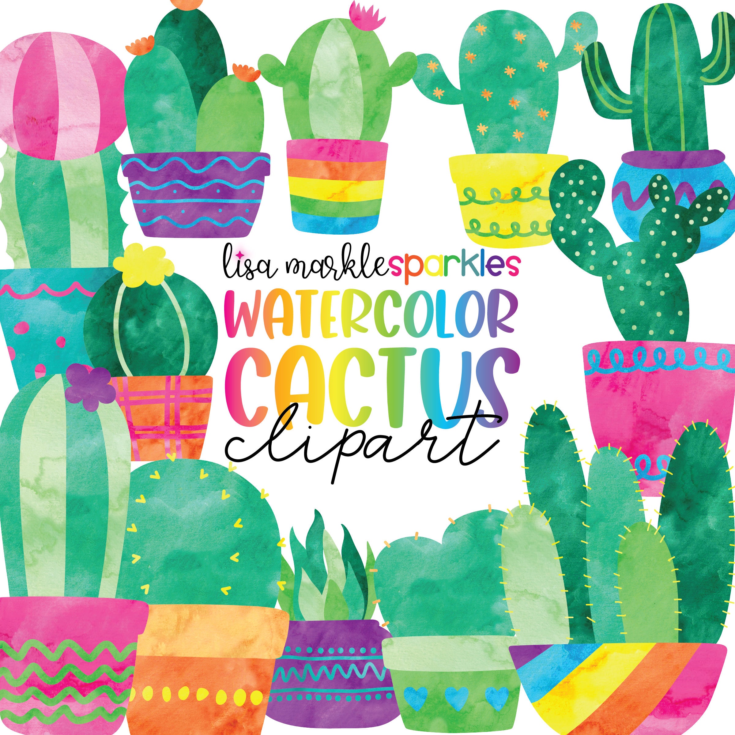 Watercolor Cactus Clipart Tropical Succulent Plants House - Etsy