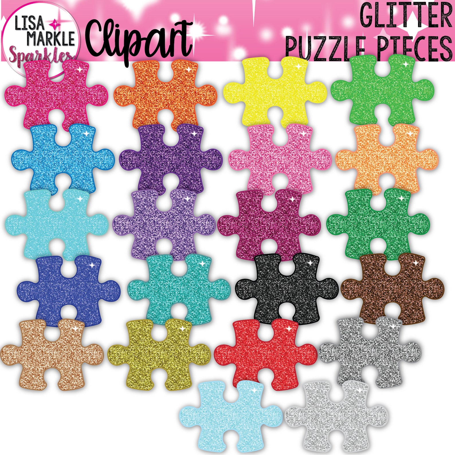 Rainbow Clipart Glitter Clipart Puzzle Piece Clipart Puzzle - Etsy