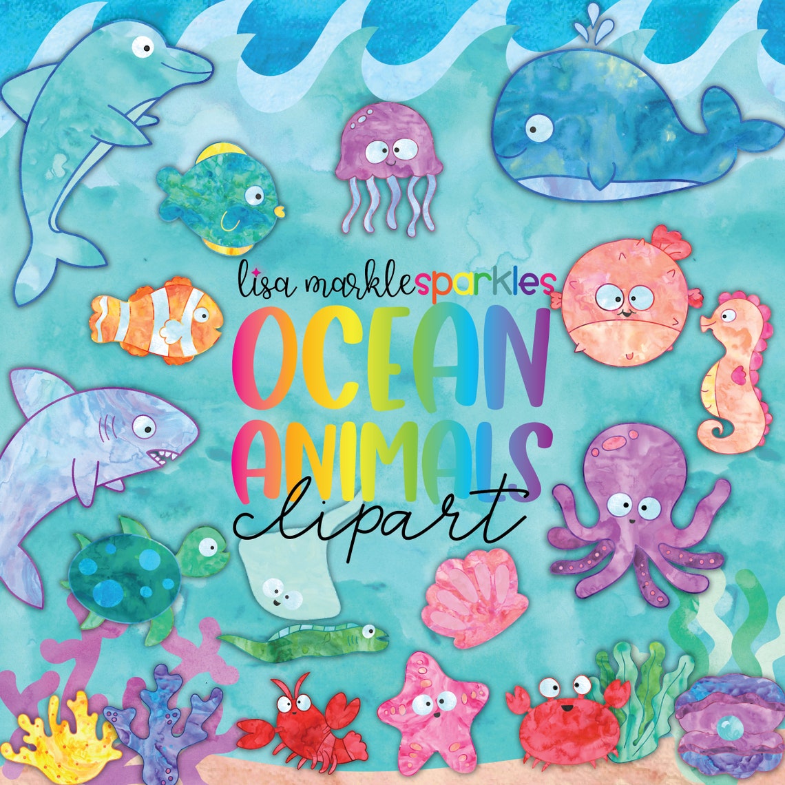 Ocean Animal Clipart Under the Sea Clipart Watercolor | Etsy
